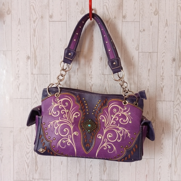 Source Unknown | Bags | Purple Leather Paisley Western Style Purse ...